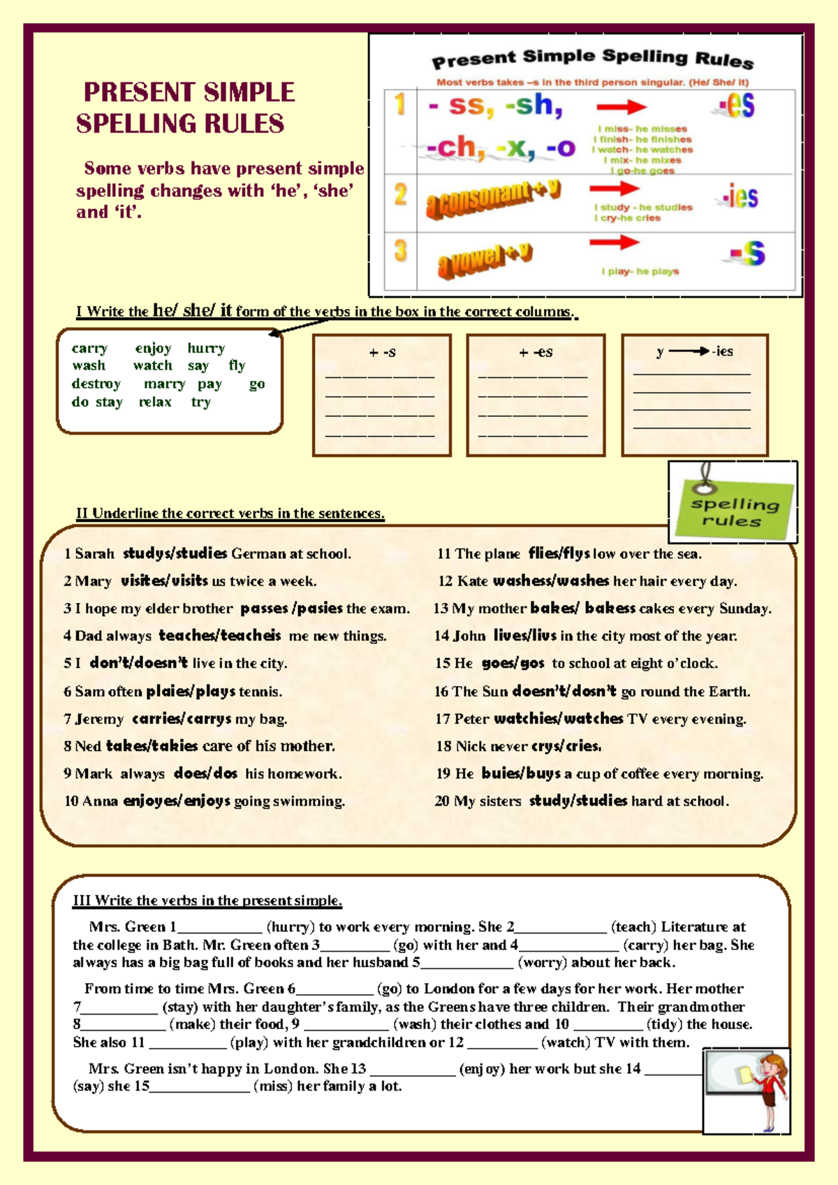 Present Simple Expelling Rules Exercises - PRESENT SIMPLE SPELLING ...
