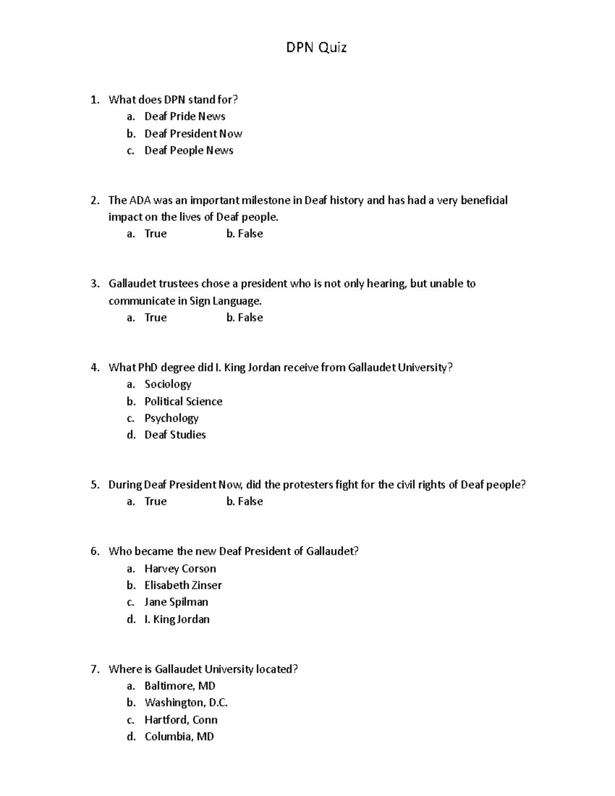 DPN Quiz - Study about Deaf President Now History - DPN Quiz What does ...