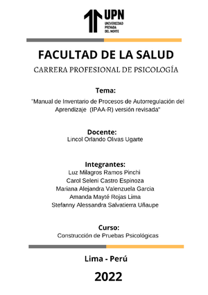 Construcción de pruebas psicológicas - UTP - Studocu