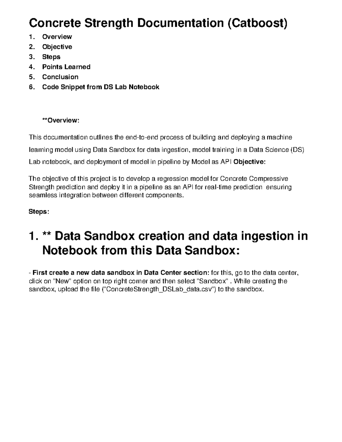 Concrete Strength Documentation (Catboost) 3 - Overview 2. Objective 3 ...