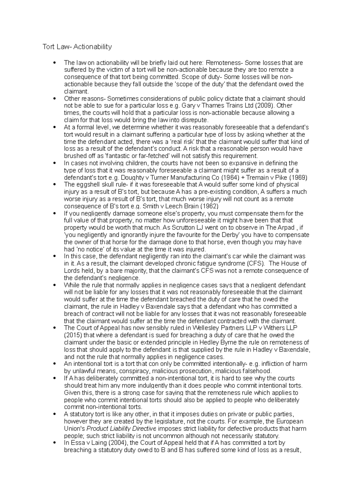 Tort Law Week 5 reading - Tort Law- Actionability The law on ...