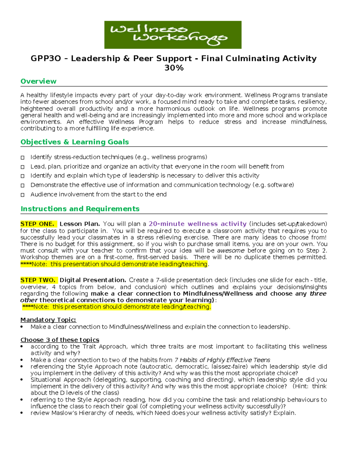 GPP - Culminating Final Sem2 2024 - GPP3O – Leadership & Peer Support ...
