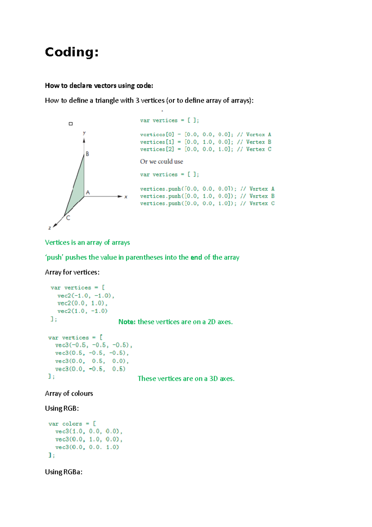 Exam Summary Comp Graphics - Coding: How to declare vectors using code ...