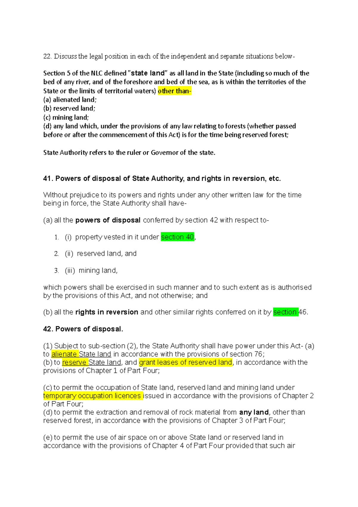 Q22 LAND TUTO — DISPOSAL OF LAND - Discuss the legal position in each ... Q22 LAND TUTO — DISPOSAL OF LAND - Discuss the legal position in each ...