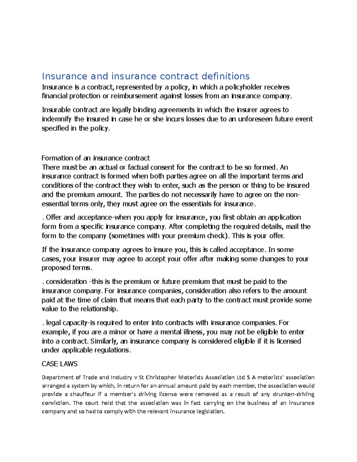 Insurance and insurance contract definitions - Insurance and insurance ...