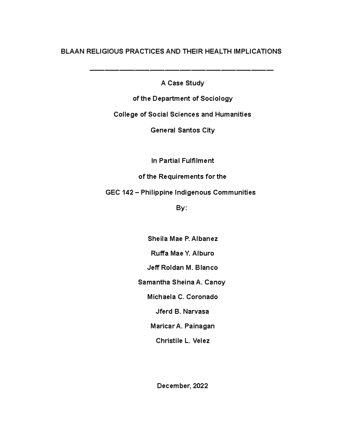 Concept-Paper - Concept Paper for Blaan - BLAAN RELIGIOUS PRACTICES AND ...