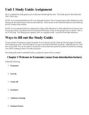 SG 1 - macro - Unit 1 Study Guide Assignment Try to complete this study guide as you work your ...