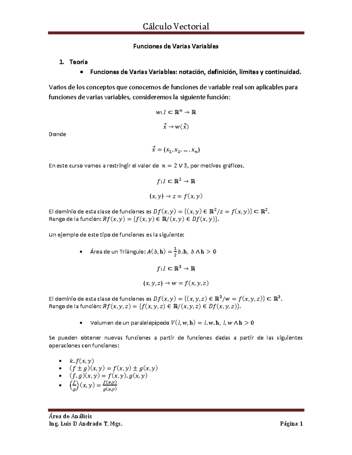 Clase Funciones de Varias Variables V - Área de Análisis Funciones de ...