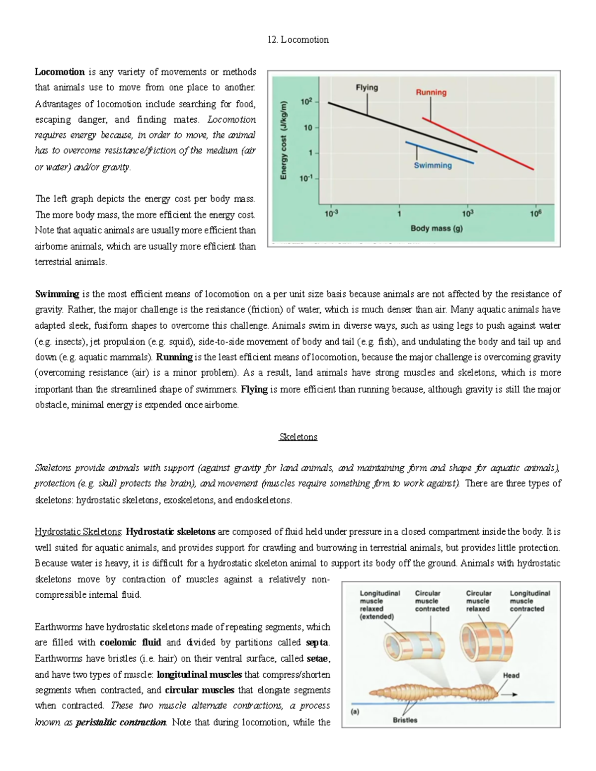 BIO 203 Locomotion Summary - 12. Locomotion Locomotion is any variety ...