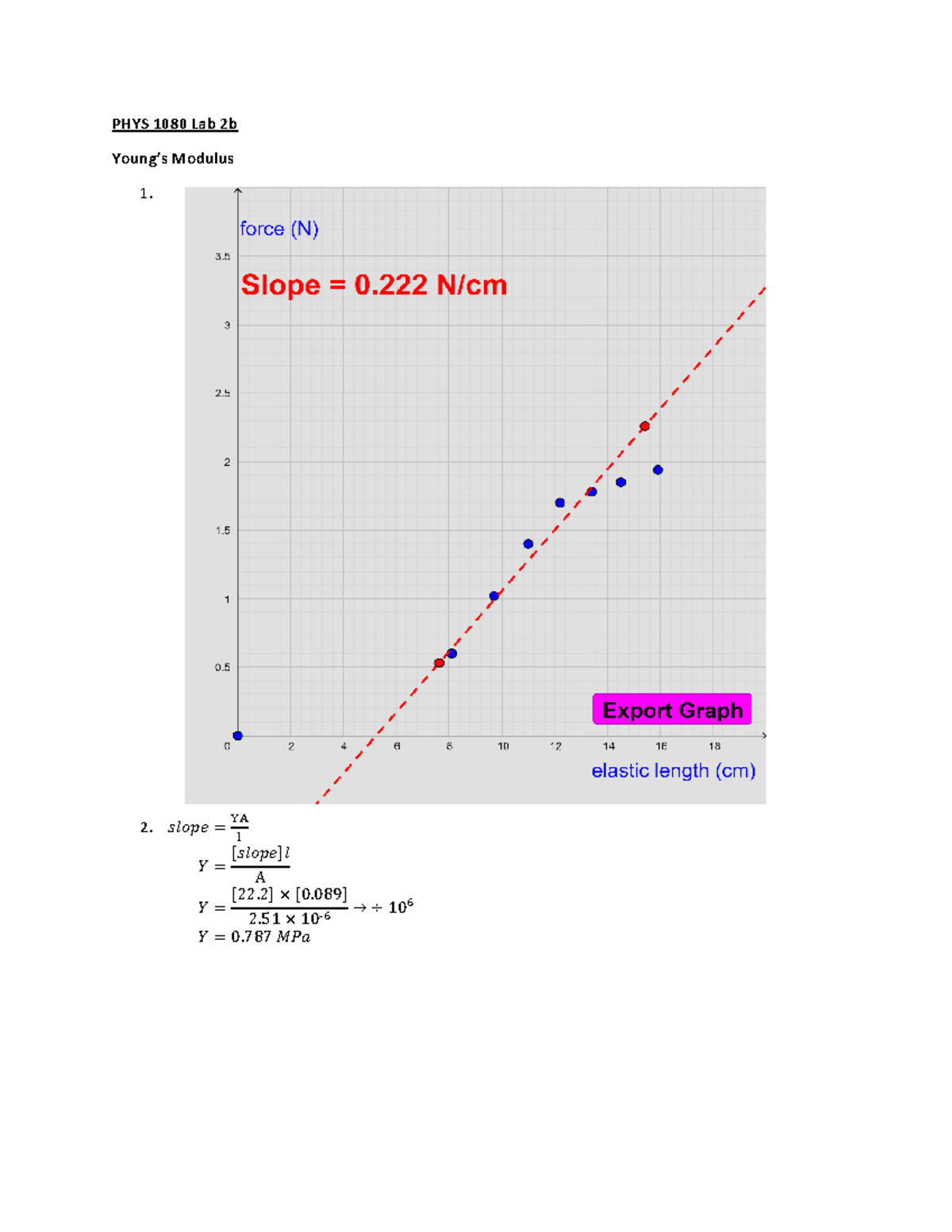 Phys 1080 lab 2b - Lab #2b - PHYS 1080 Lab 2b Young’s Modulus 1. 2 ...