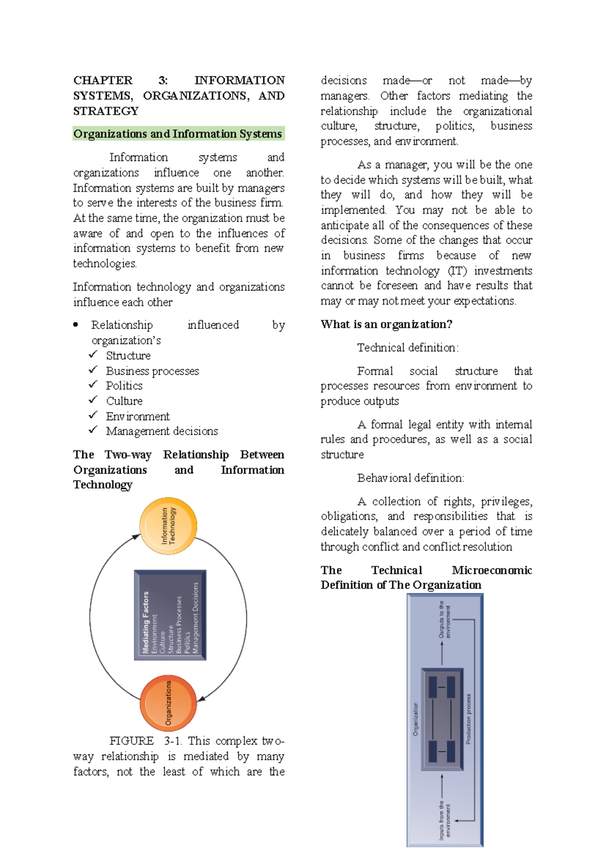 ACM308 Chapter 3 - :)) - CHAPTER 3: INFORMATION SYSTEMS, ORGANIZATIONS, AND STRATEGY ...