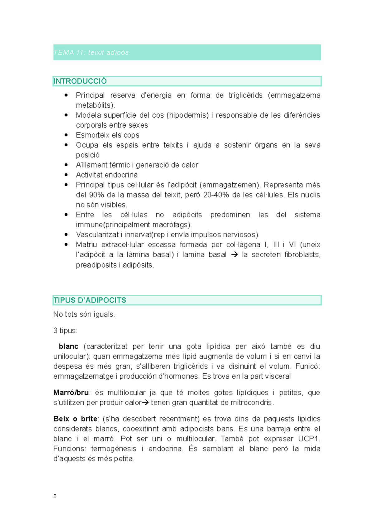 TEMA 11- Teixit AdipóS - TEMA 11: teixit adipós INTRODUCCIÓ Principal ...