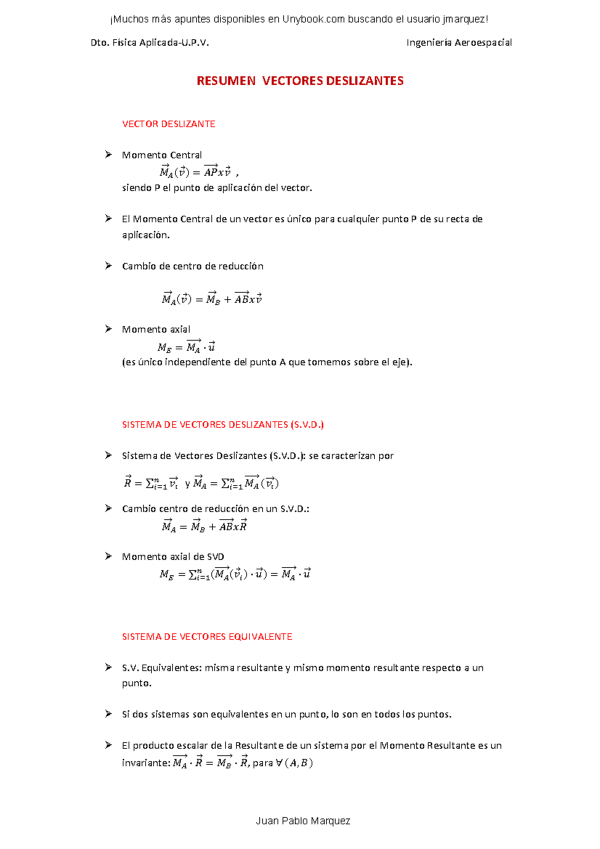 Resumen de vectores deslizantes - ¡Muchos más apuntes disponibles en ...