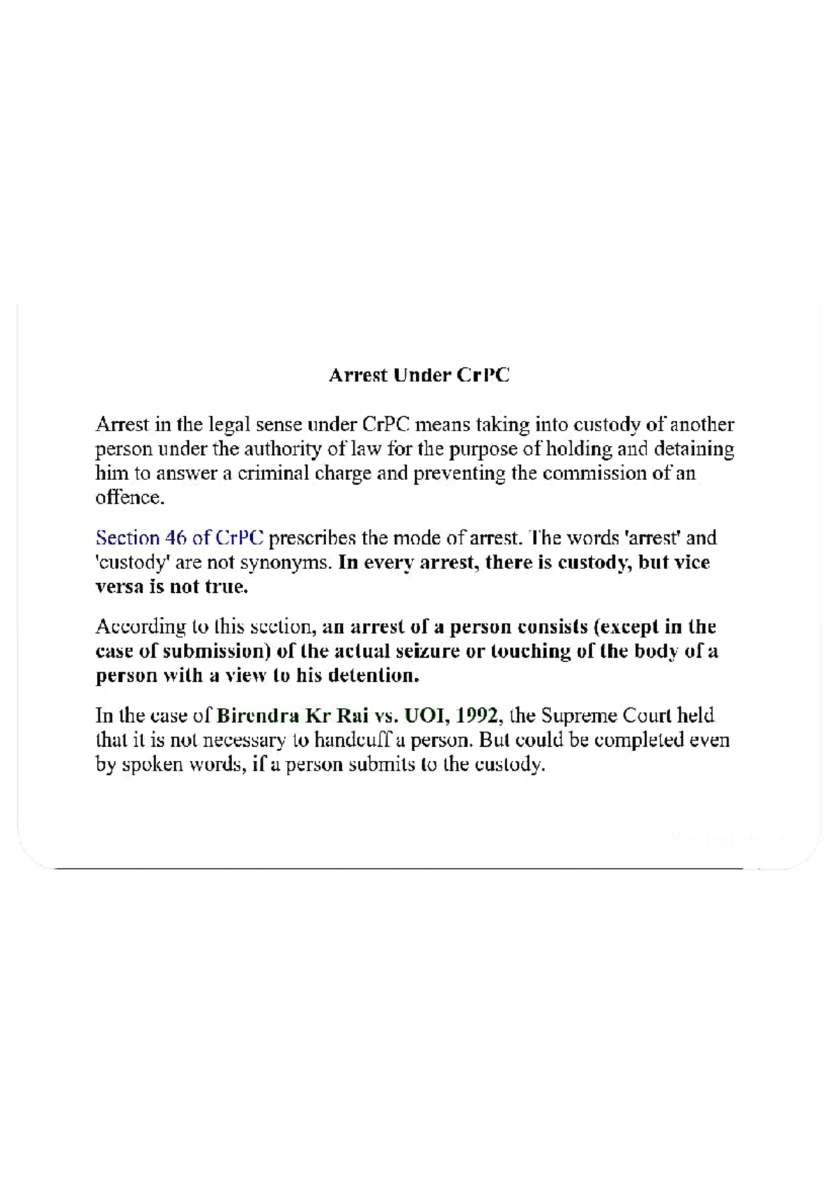 CRPC Arrest - Criminal Law - Studocu