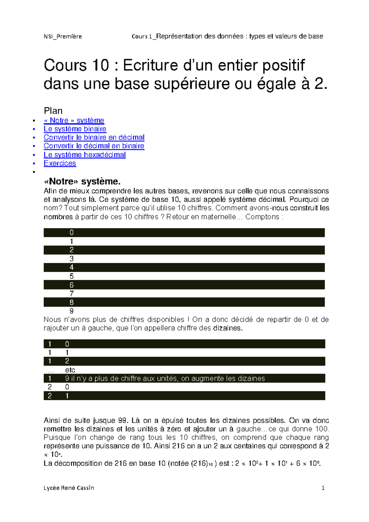 C10 representation nombre entier - Cours 10 : Ecriture d’un entier ...