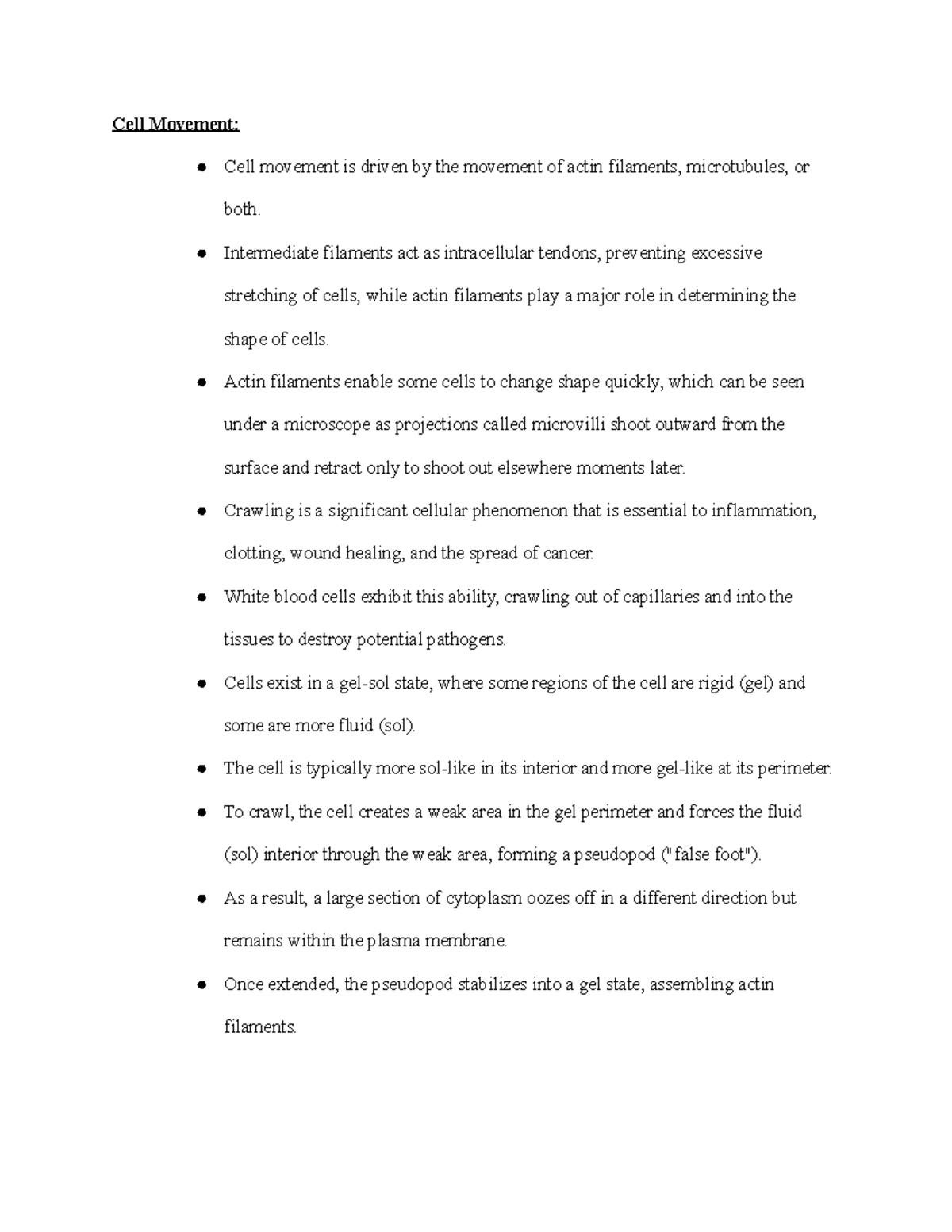 Bio Cell Movement Notes - Cell Movement: Cell movement is driven by the ...