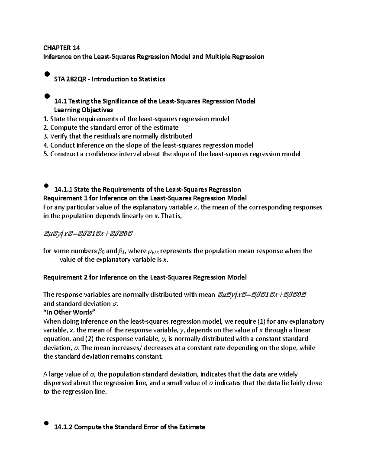 Stats 282 ch 14 Inference on the Least-Squares Regression Model and ...