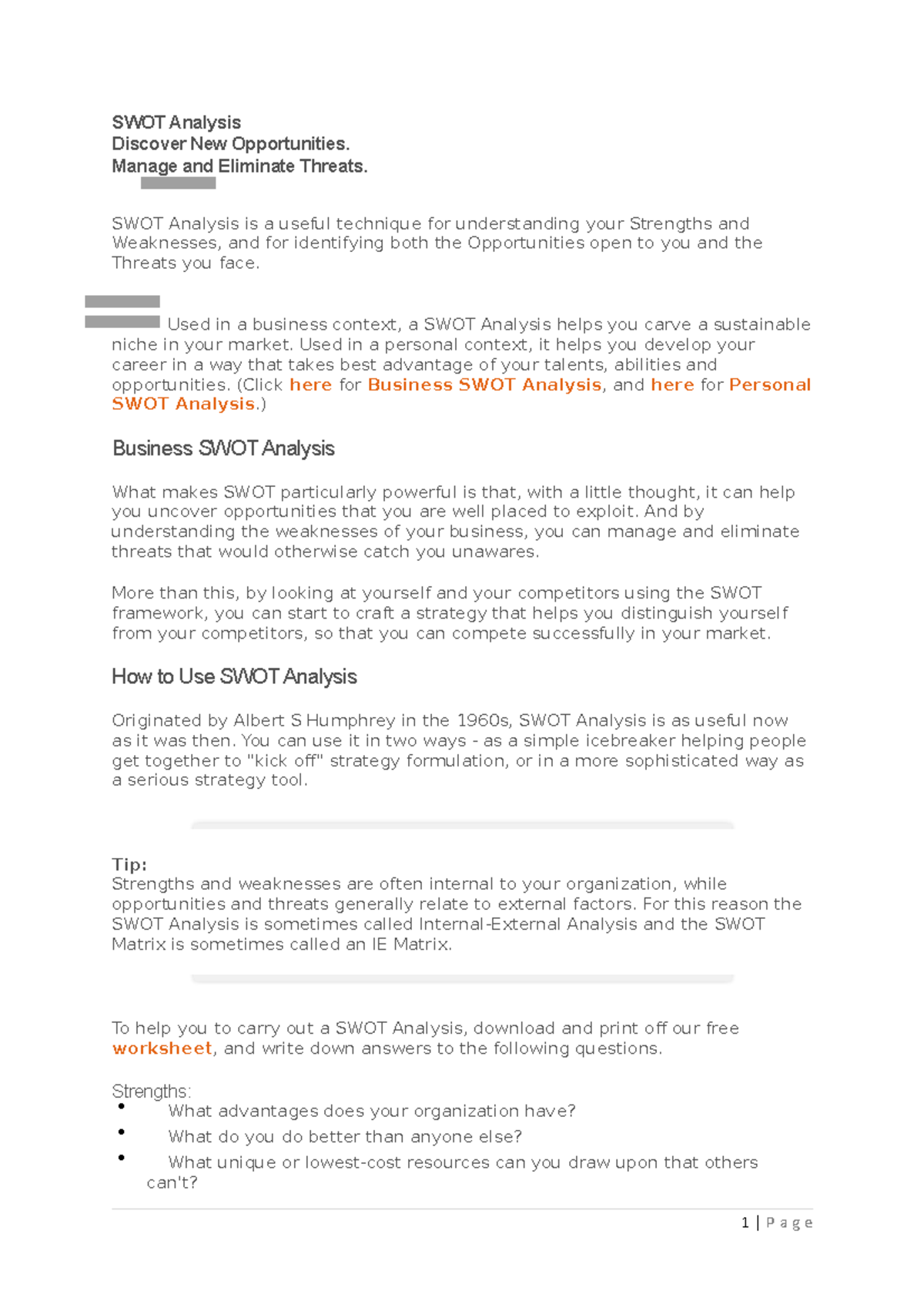 SWOT Analysis Briefing Note (2012 ) - SWOT Analysis Discover New ...