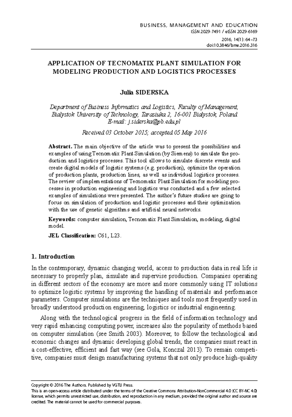Application of Tecnomatix Plant Simulation for Mod - Copyright © 2016 ...