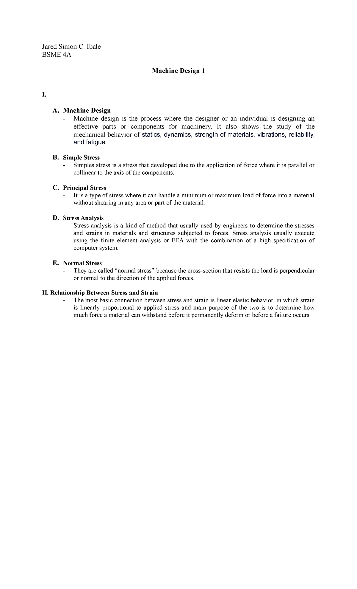 Machine Design 1 - Jared Simon C. Ibale BSME 4A Machine Design 1 I. A ...