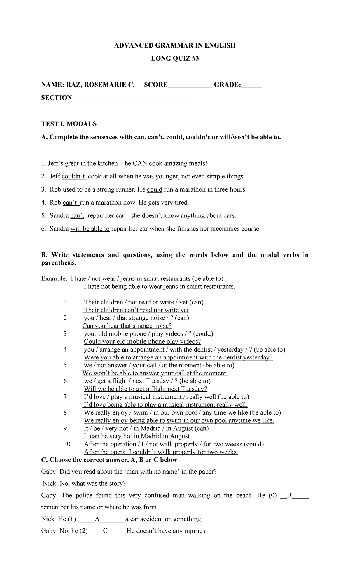 Raz, Long-Quiz-3 - quiz about grammar - ADVANCED GRAMMAR IN ENGLISH ...