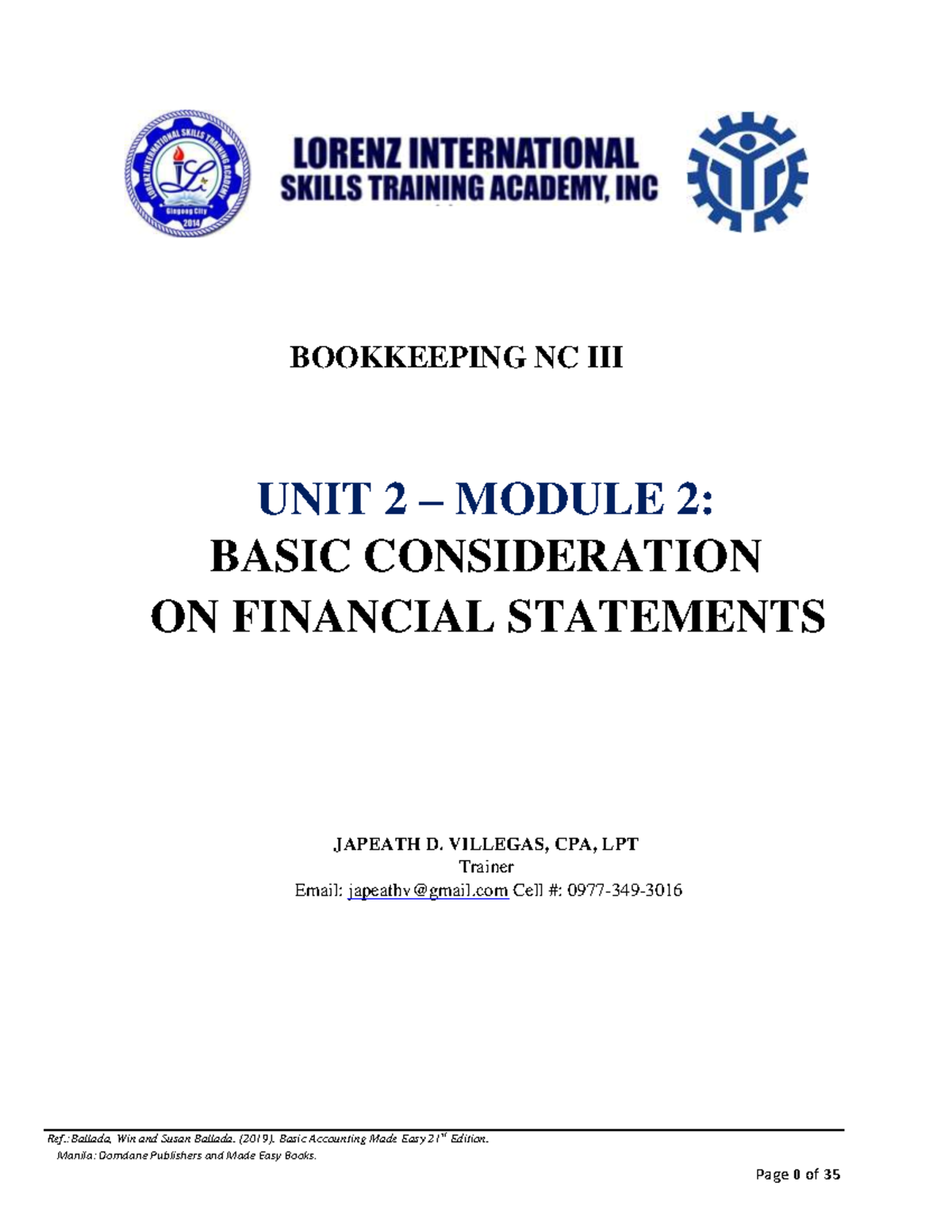 BKP Nciii Module 2 - Reviewer of bookkeeping nc3 - Ref.:Ballada, Win ...