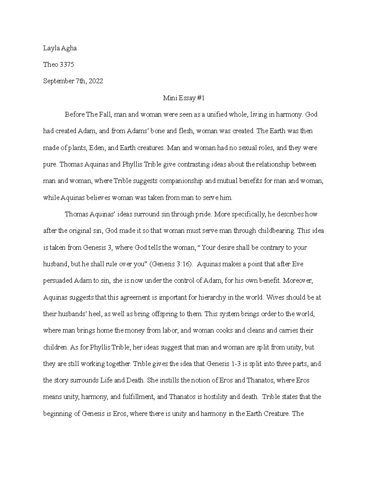 Theo- Mini Essay 1 - Layla Agha Theo 3375 September 7th, 2022 Mini ...