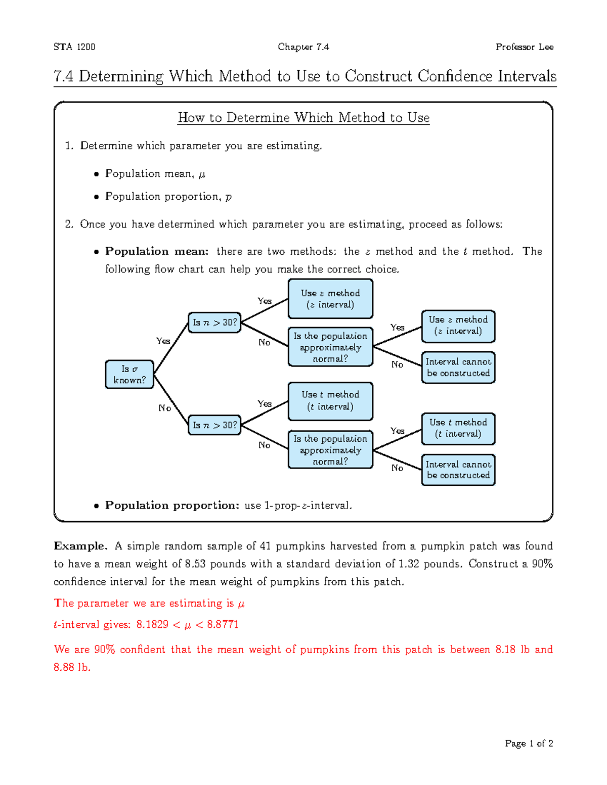 7 - Determine which appropriate method to construct Confidence Intervals - STA 1200 Chapter 7 ...