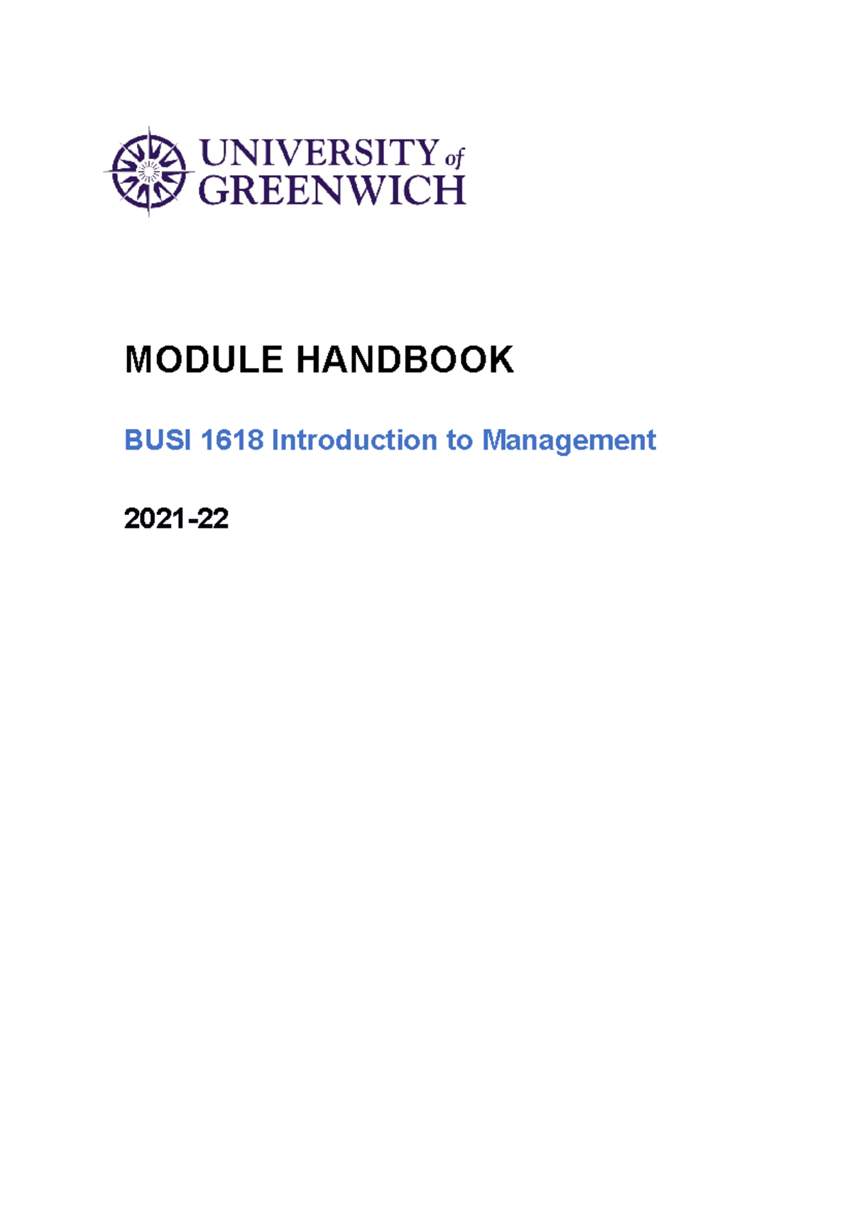 BUSI1618 Intro to Mgt Handbook 2021-22 - 8th Feb 2022 - MODULE HANDBOOK ...