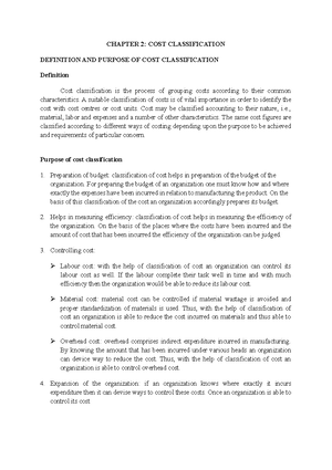 Chapter 2.2 Cost Classification - CHAPTER 2: COST CLASSIFICATION BEHAVIORAL CLASSIFICATION Cost ...