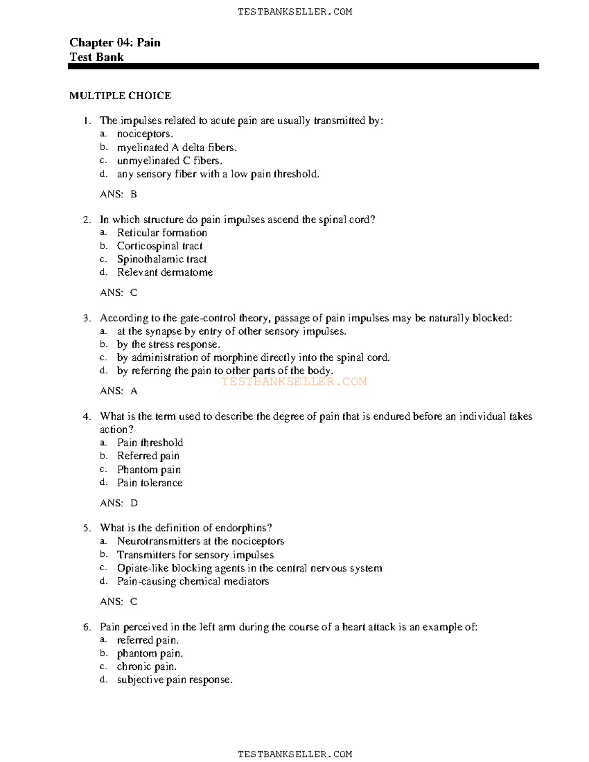 04 - med surg - TESTBANKSELLER Chapter 04: Pain Test Bank MULTIPLE ...
