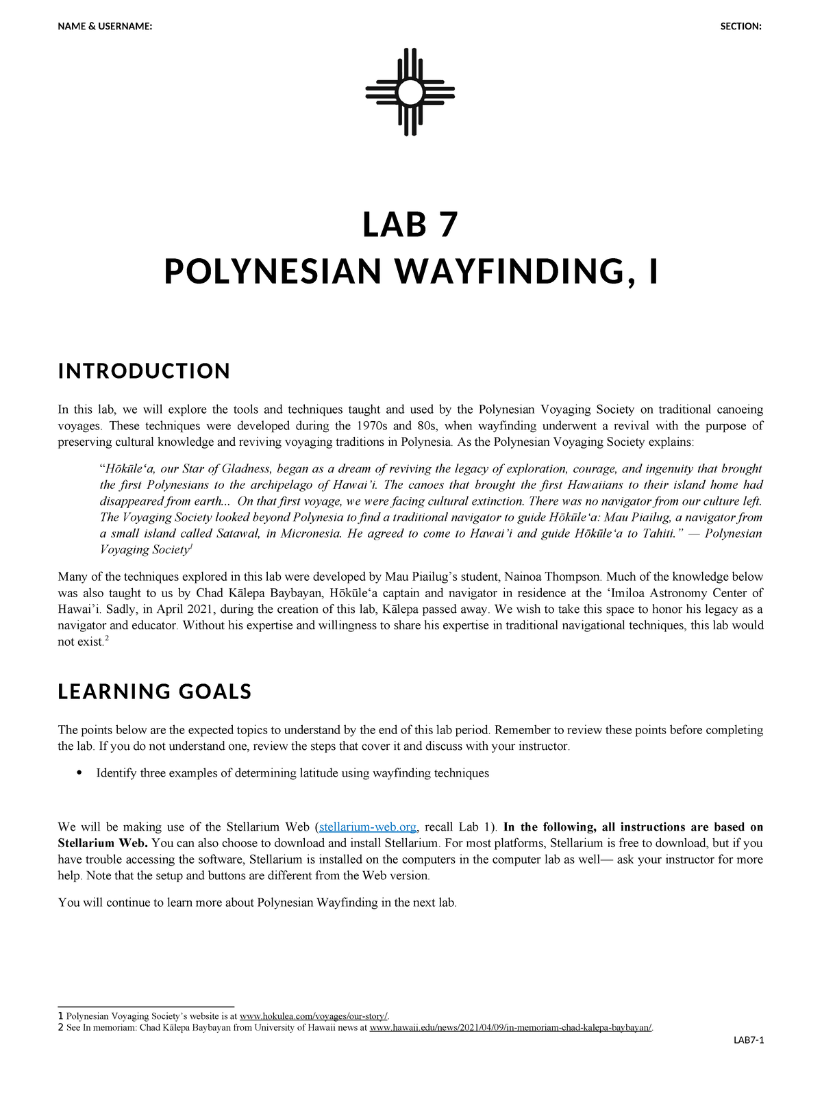 AST201 Lab 7 - Polynesian Wayfinding I - LAB 7 POLYNESIAN WAYFINDING, I ...