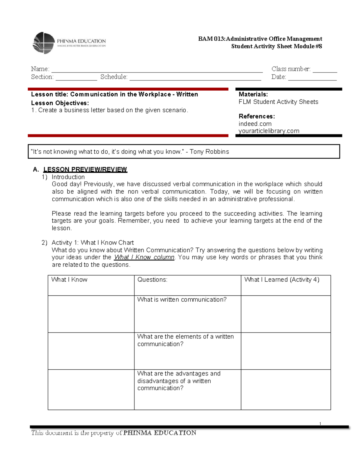 SAS8-BAM013 - Nothing - Student Activity Sheet Module # Name: - Studocu