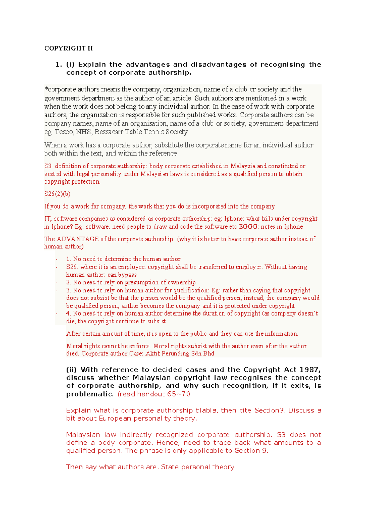 Tutorial 3 - COPYRIGHT II 1. (i) Explain the advantages and ...