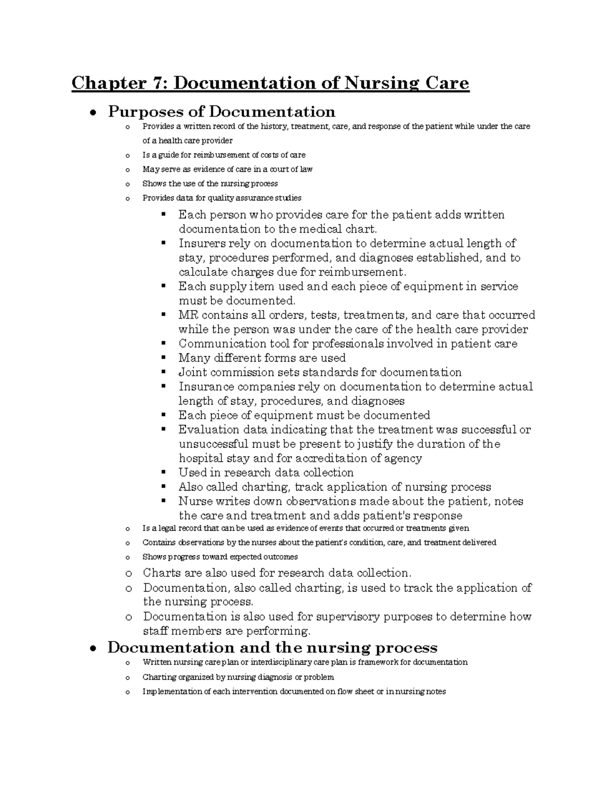Ch 7 notes [nurs 102lec] - Chapter 7: Documentation of Nursing Care ...