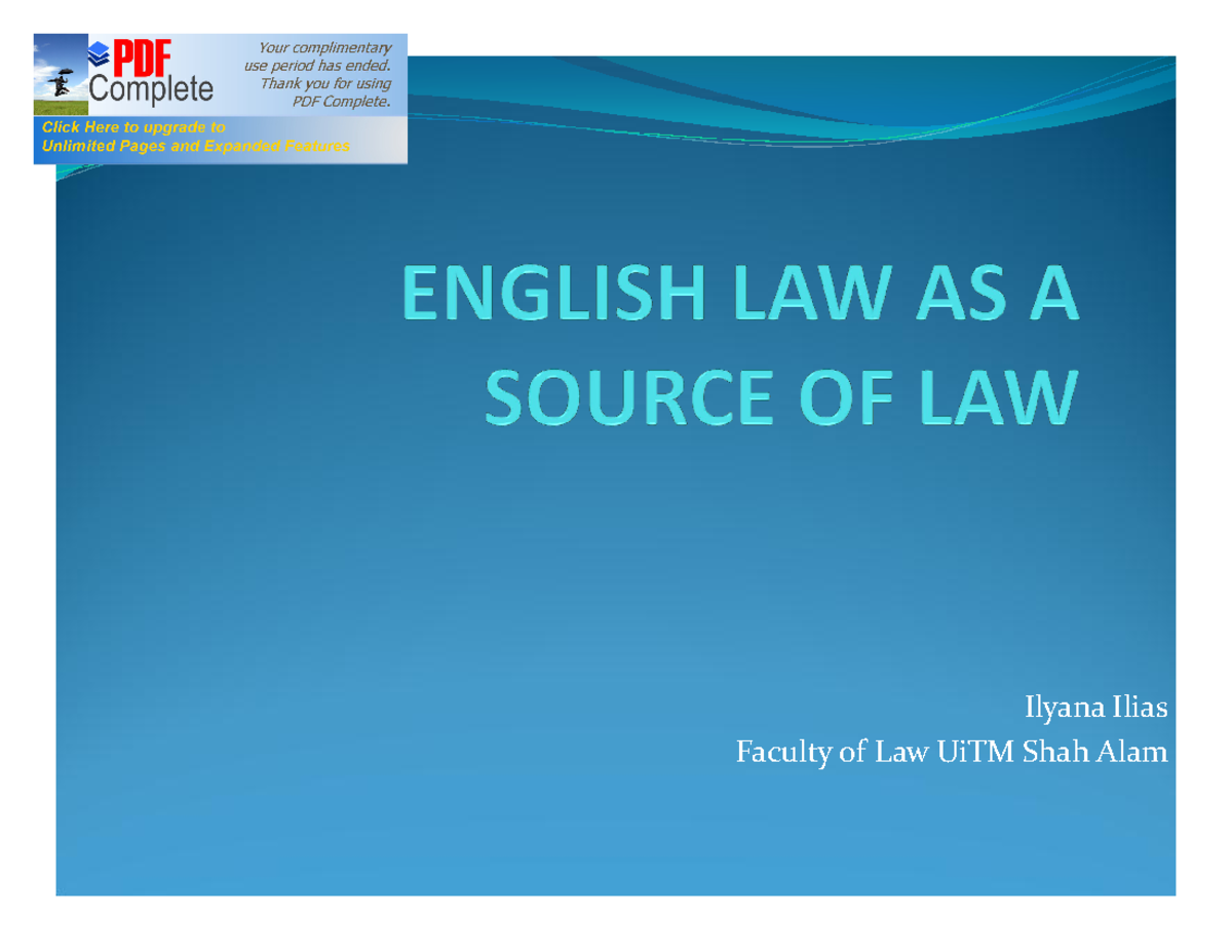 English LAW PDF - note - Ilyana Ilias Faculty of Law UiTM Shah Alam ...