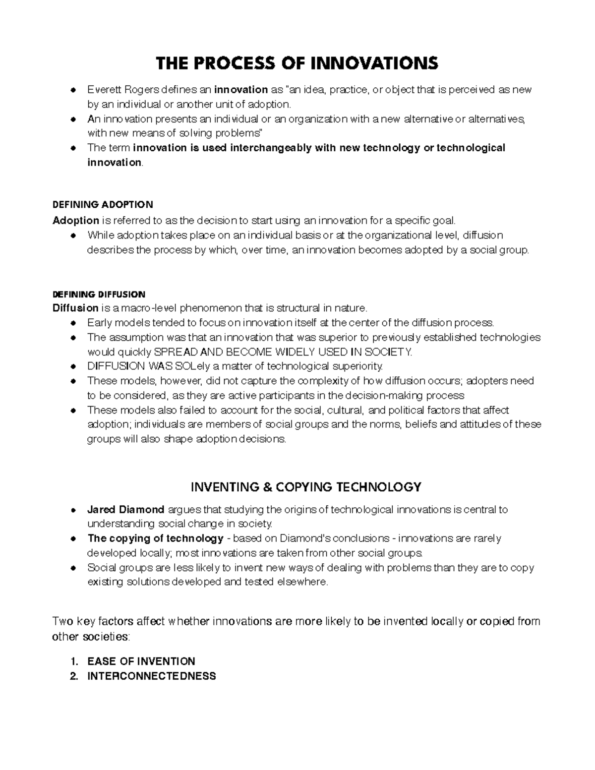 Soc and tech 5 - Textbook Notes - THE PROCESS OF INNOVATIONS Everett ...