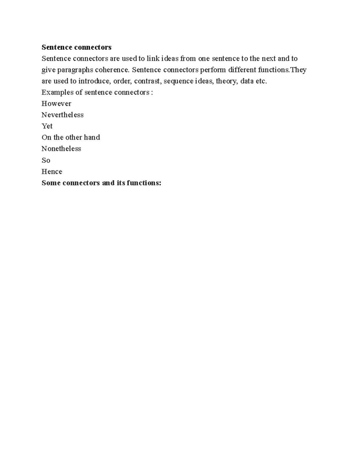Sentence connectors I - Easy one - Sentence connectors Sentence ...