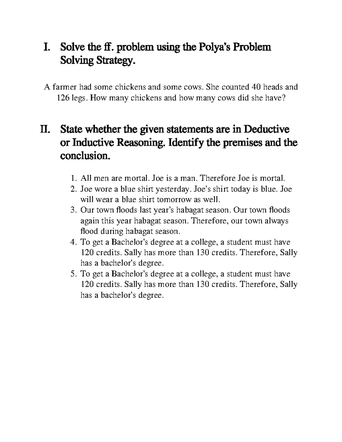 Lesson 3 Ativity - Easy - I. Solve the ff. problem using the Polya’s ...