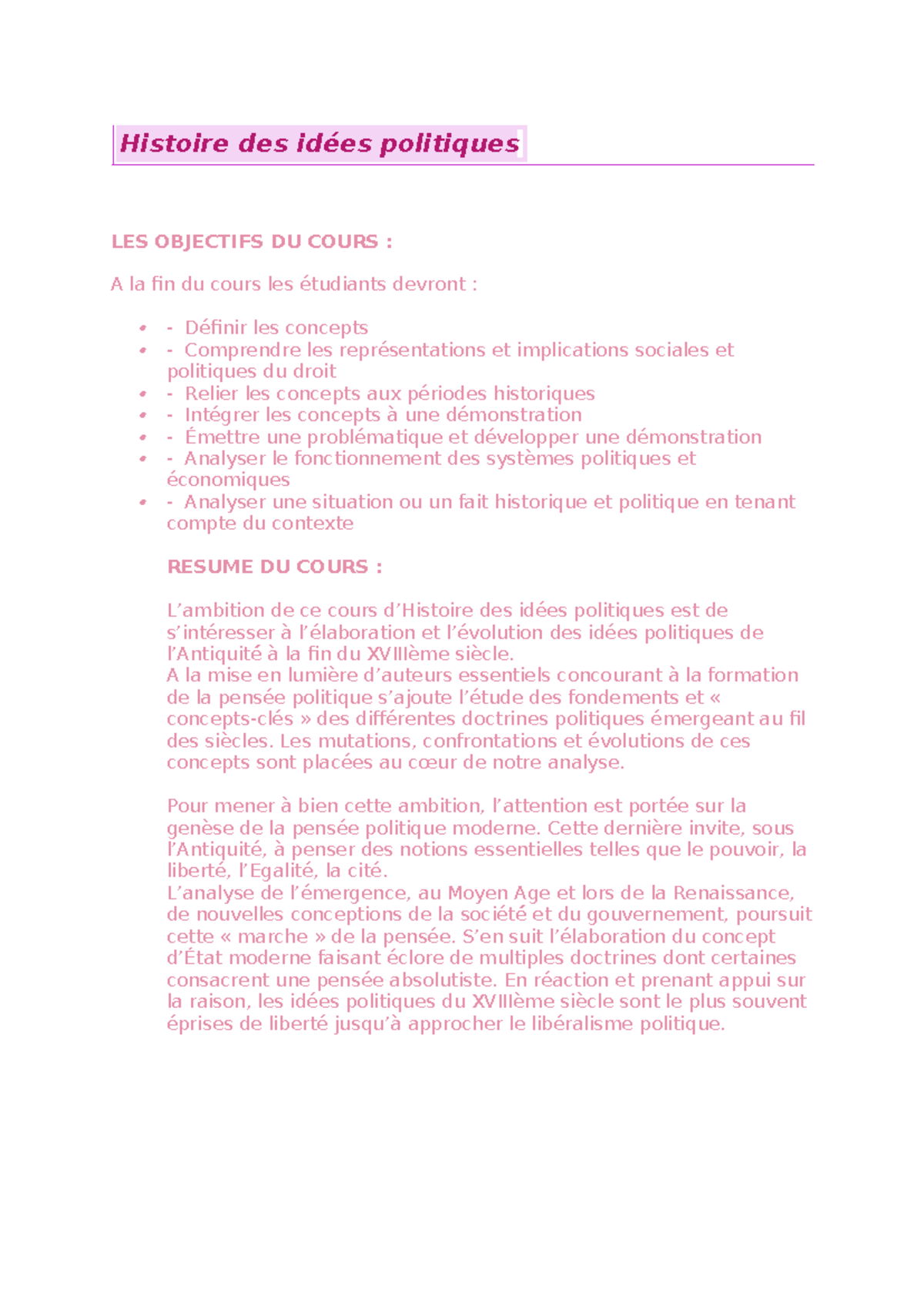 Histoire des idées politiques - Histoire des idées politiques LES ...