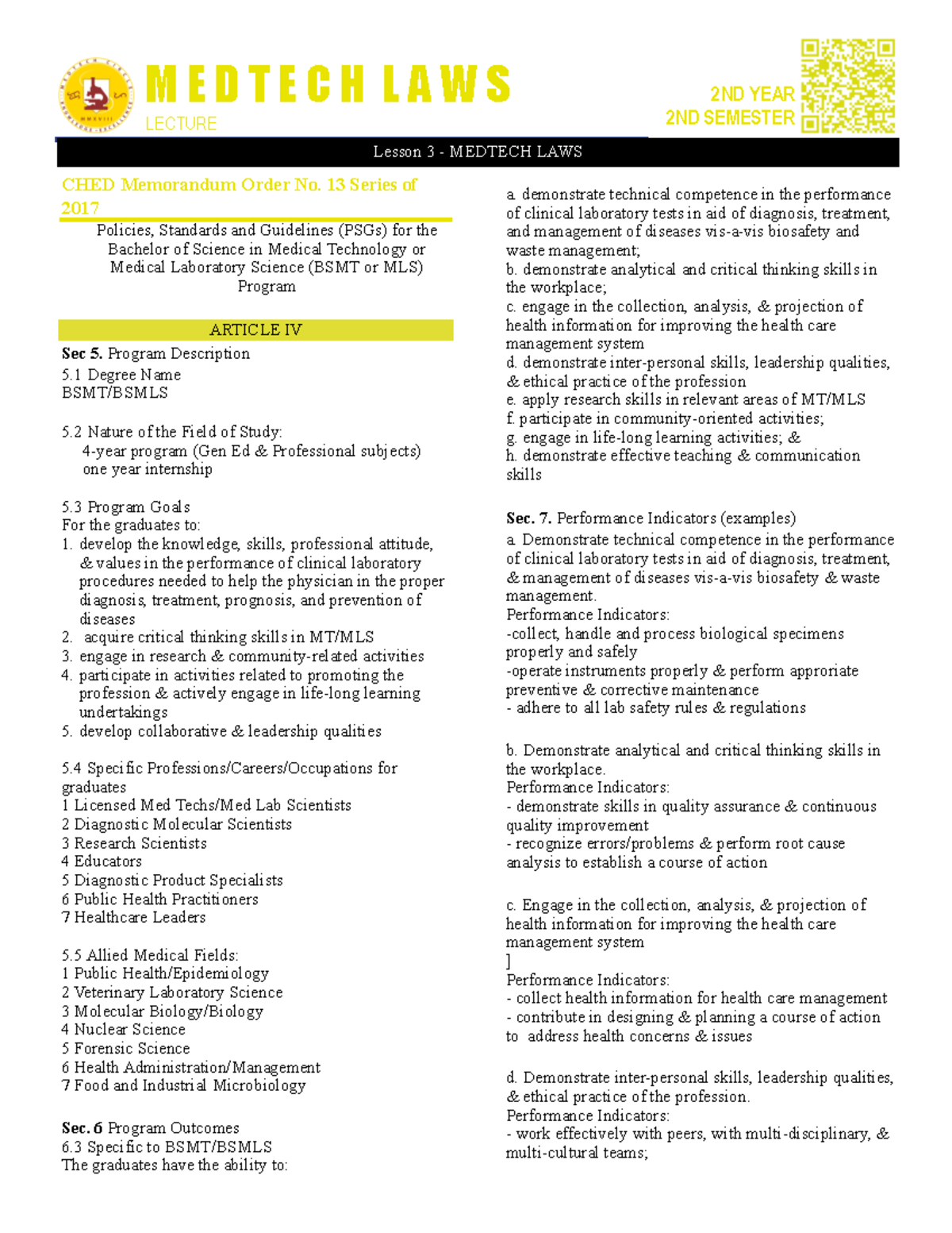 L3 - Mt laws lecture 3 - M E D T E C H L A W S LECTURE Lesson 3 - MEDTECH LAWS CHED Memorandum ...