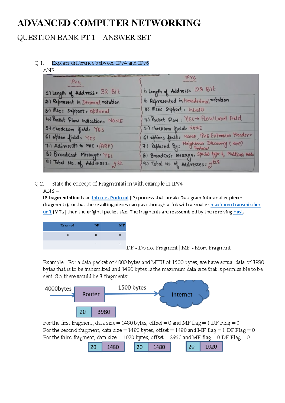 ACN - PT1QB (Answer set) - ADVANCED COMPUTER NETWORKING QUESTION BANK PT 1 – ANSWER SET Q ...