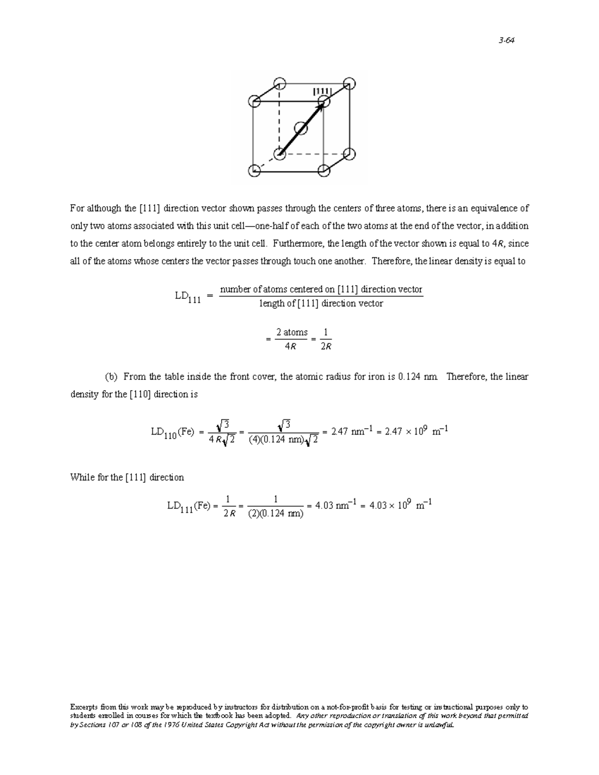 Callister 7e questão 03 52a - 3- For although the [111] direction ...