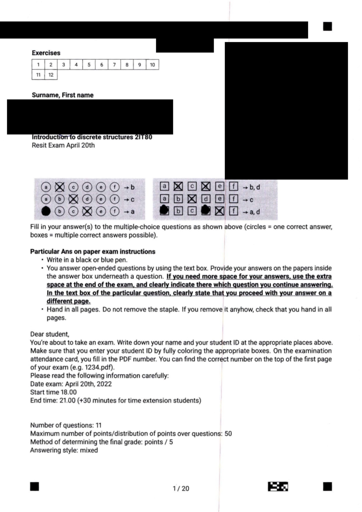 Resit-Exam 2023 - Introduction to discrete structures - Studeersnel
