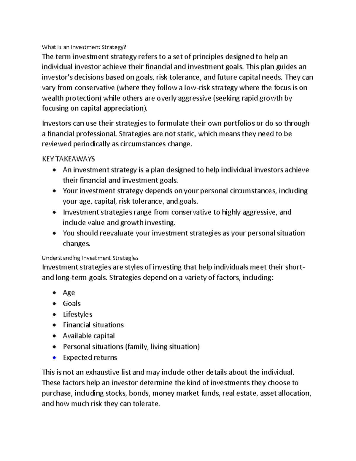 Investing Strategy - Lecture Notes - What Is an Investment Strategy ...