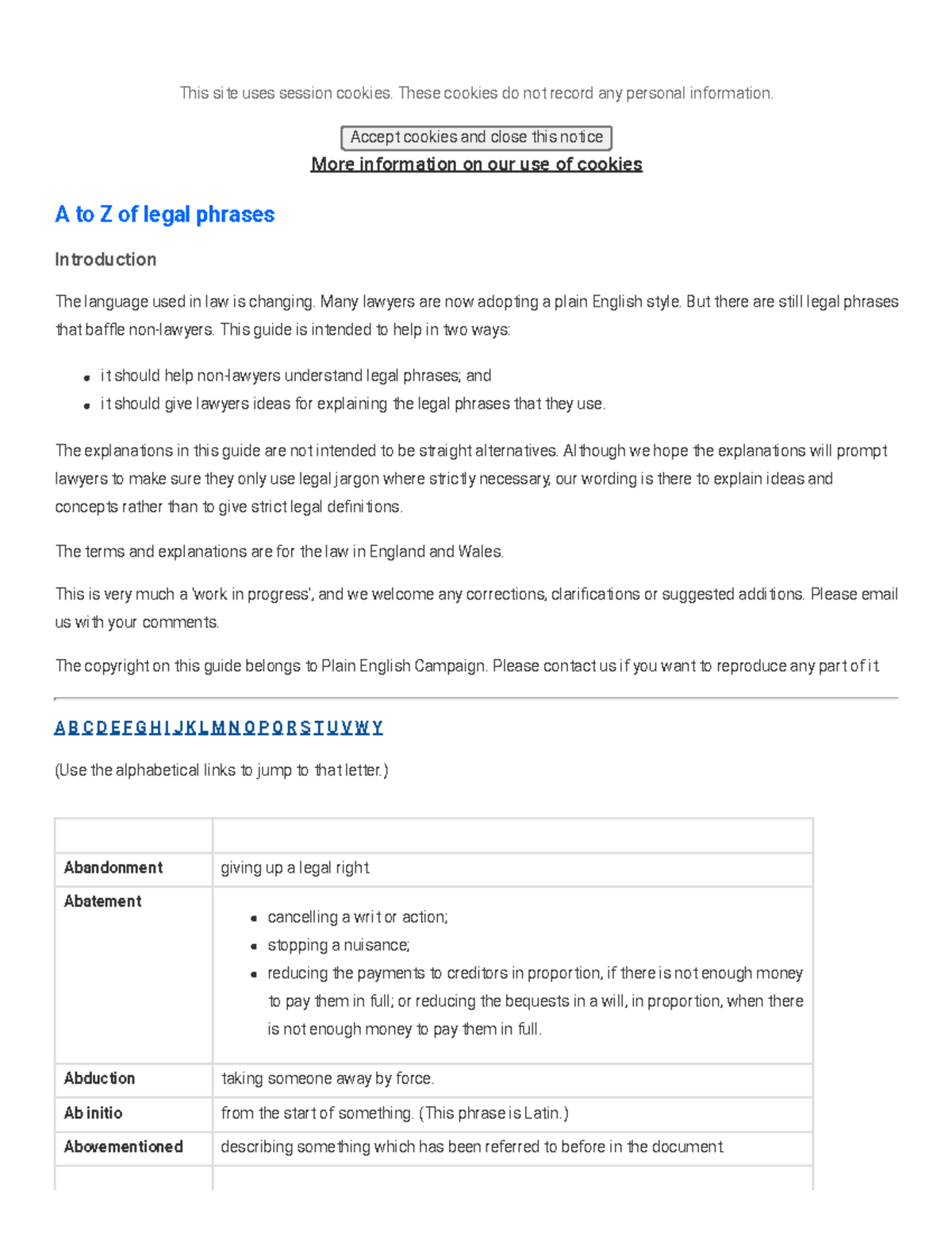 A to Z of legal phrases - This site uses session cookies. These cookies ...