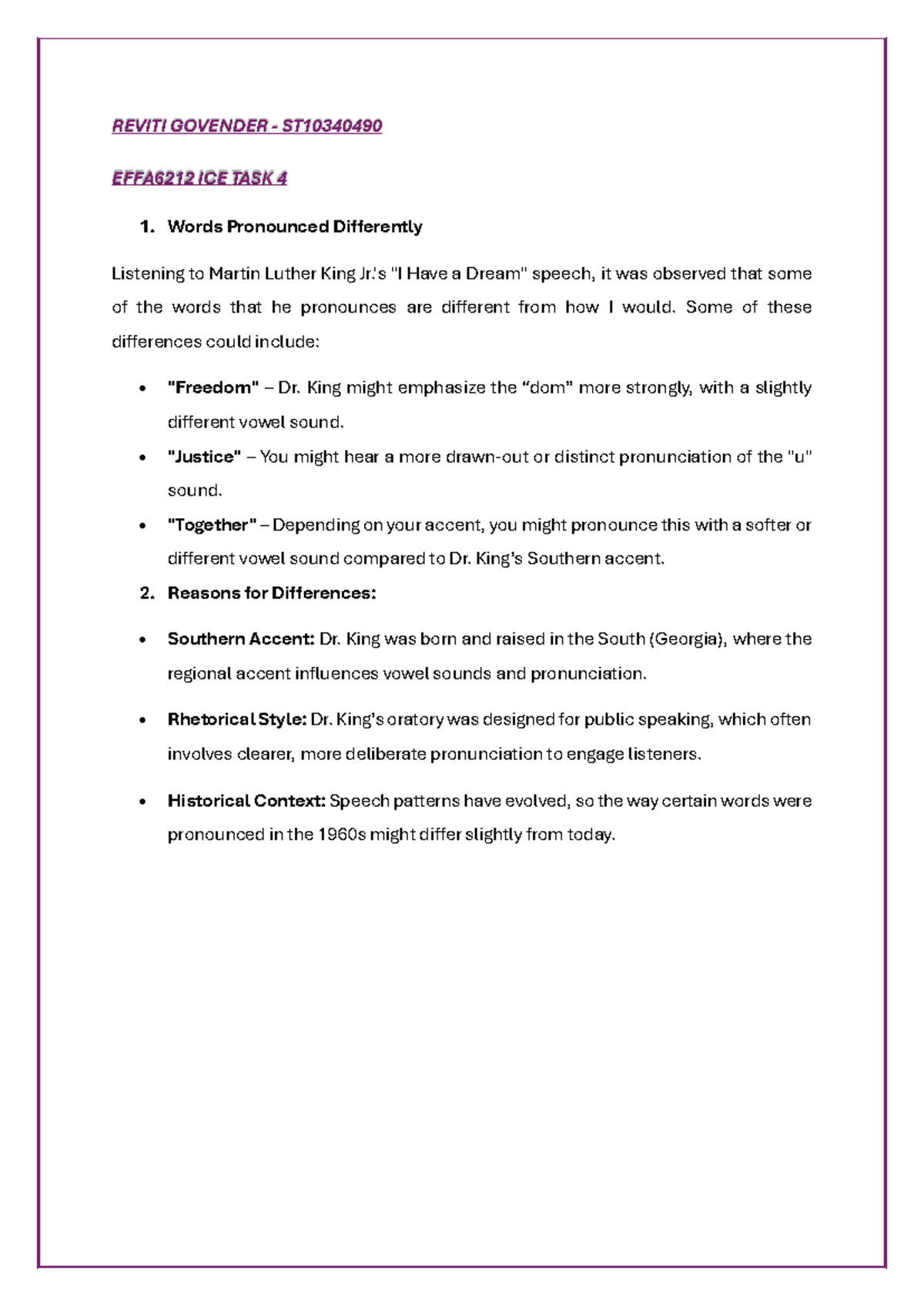 EFFA6212 ICE TASK 4 - English ice task 4 - REVITI GOVENDER - ST103 ...