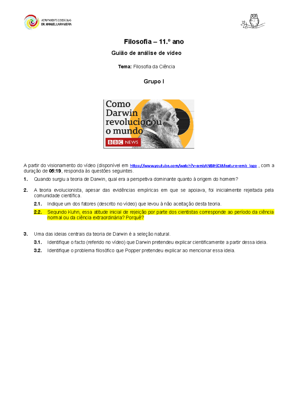 Tarefa Filo 11 darwin - Só quero fzr download de cenas - Filosofia – 11.º ano Guião de análise ...
