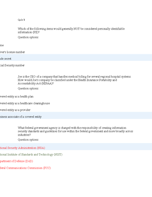 Quiz 1 - Quiz 1 - Which classification level is the highest level used ...