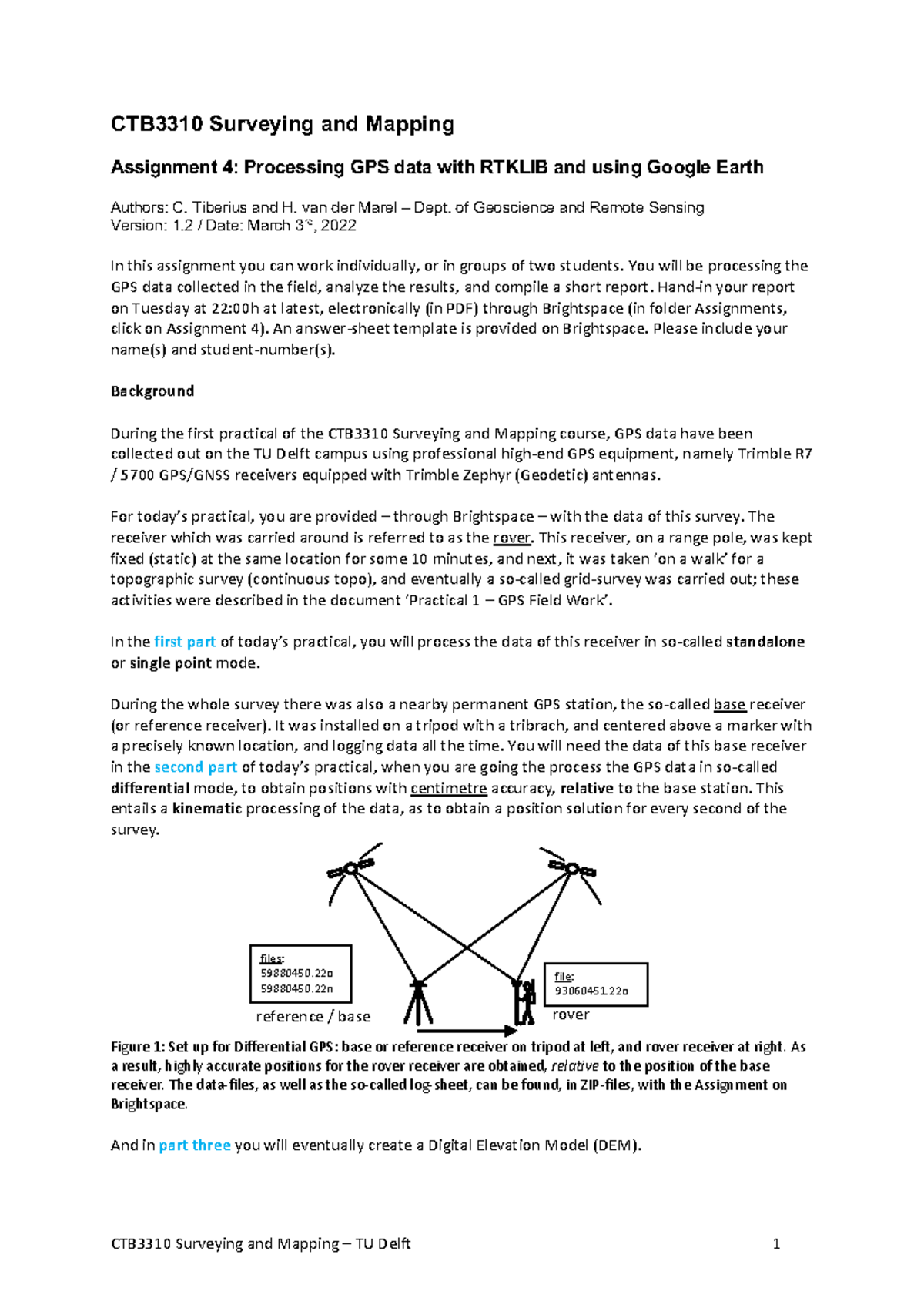 CTB3310 GPSprocessing Rtklib 2022 - CTB3310 Surveying and Mapping Assignment 4: Processing GPS ...